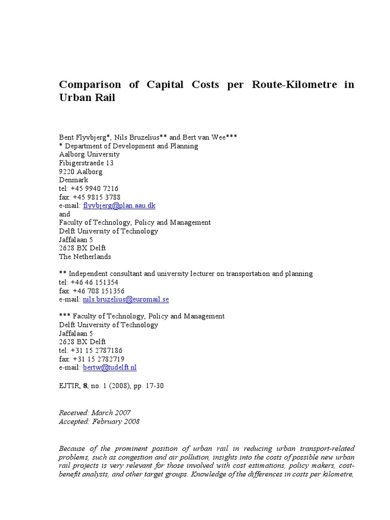 Comparison of Capital Costs Per RKM in Urban Rail | Download Free PDF ...