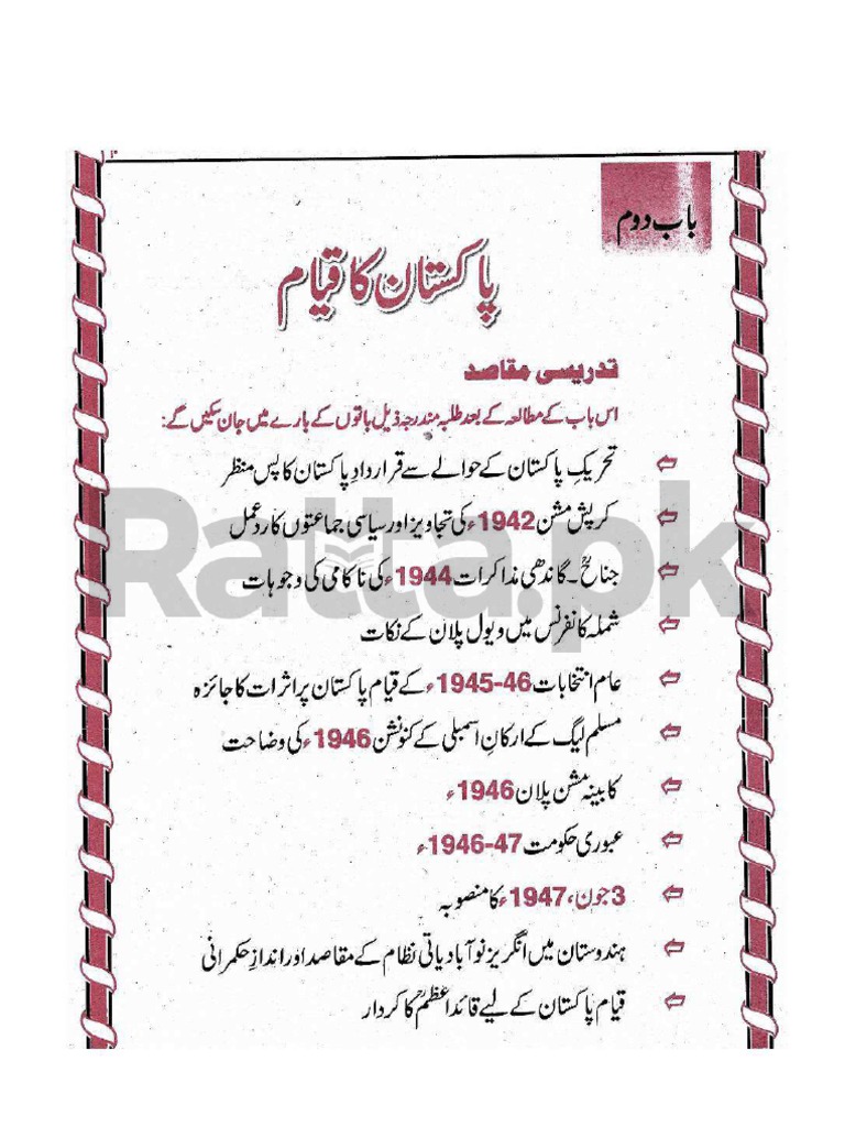 Important Notes of 9th Class Pak Study Chapter 2 Urdu Medium | PDF