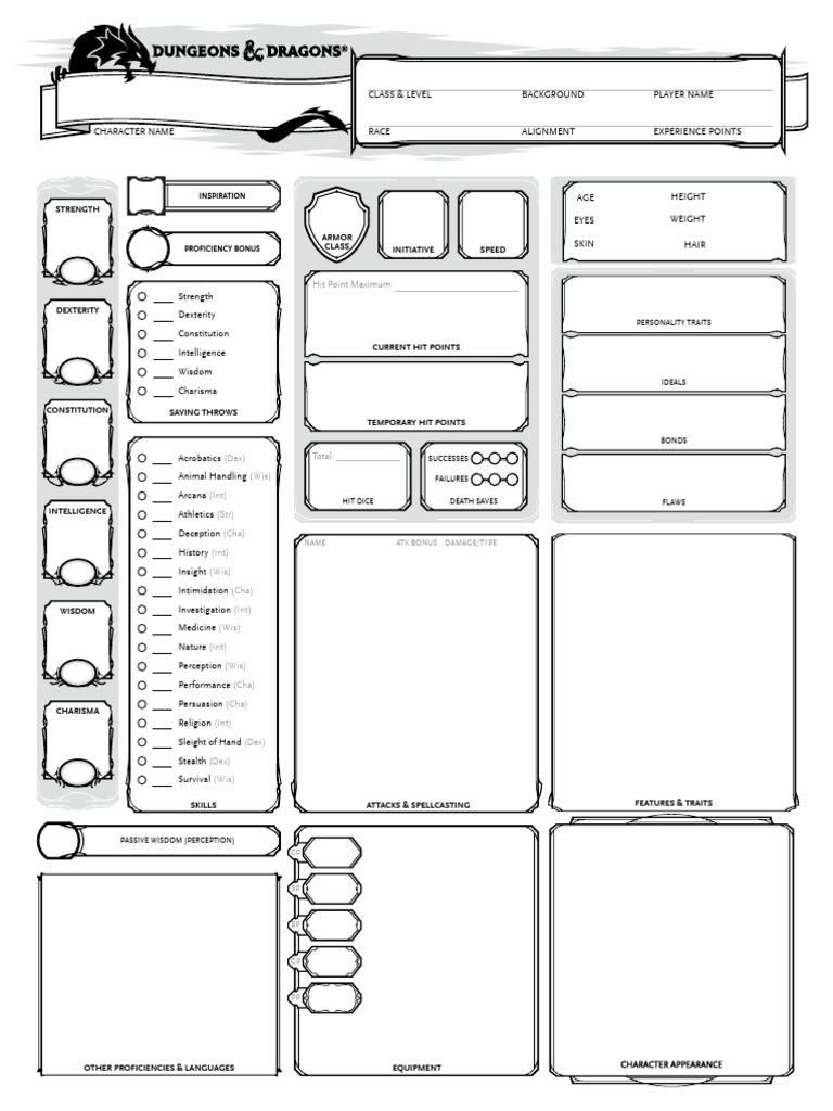 Character Sheet Warlock 5e Gary Gygax Games Fantasy Role Playing Games
