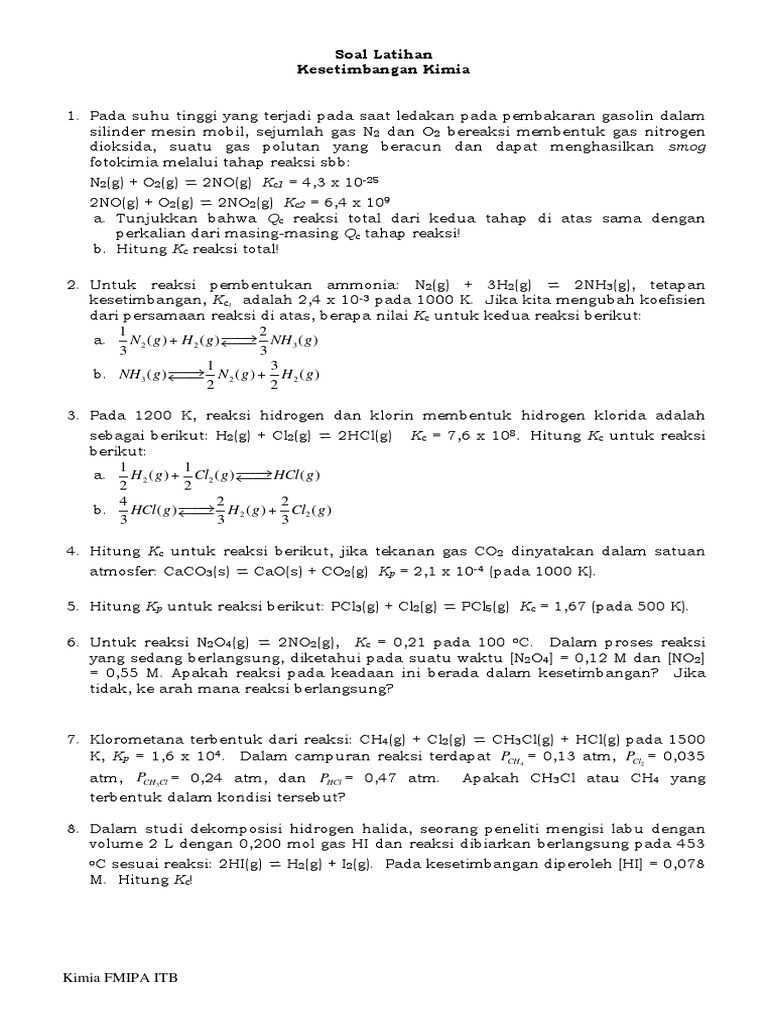 2-SOAL LATIHAN Kesetimbangan Kimia | PDF | Sains & Matematika