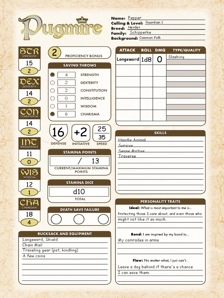 Pugmire Interactive Character Sheet (Revised) | PDF | Role Playing ...