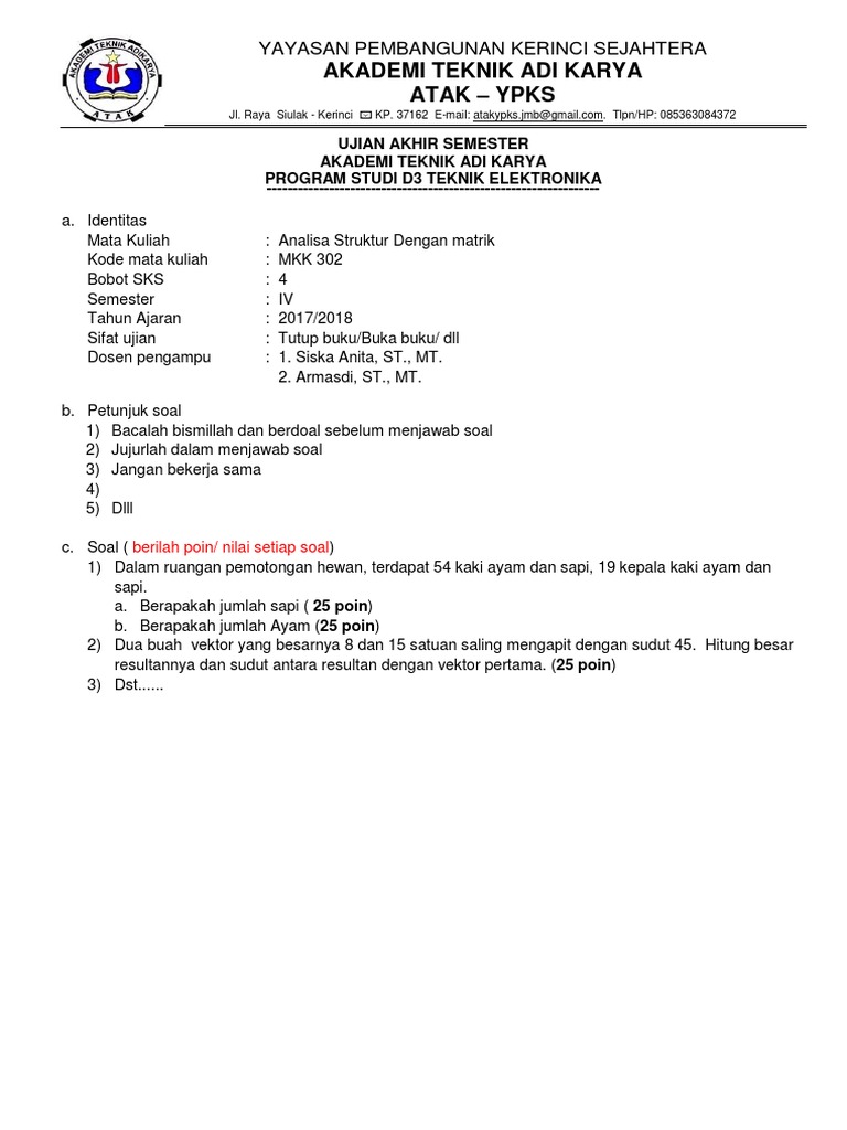 Format Soal Ujian | PDF