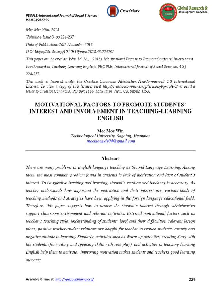 Motivational Factors To Promote Students' Interest and Involvement in ...