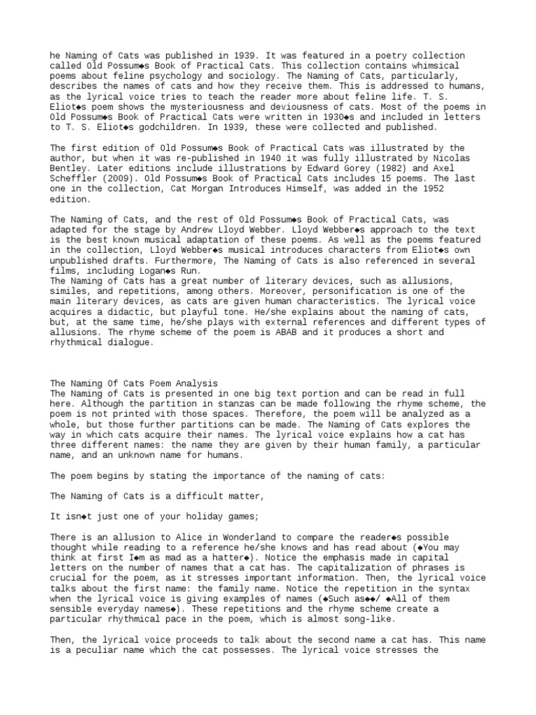 Cats Name | PDF | T. S. Eliot | Poetry