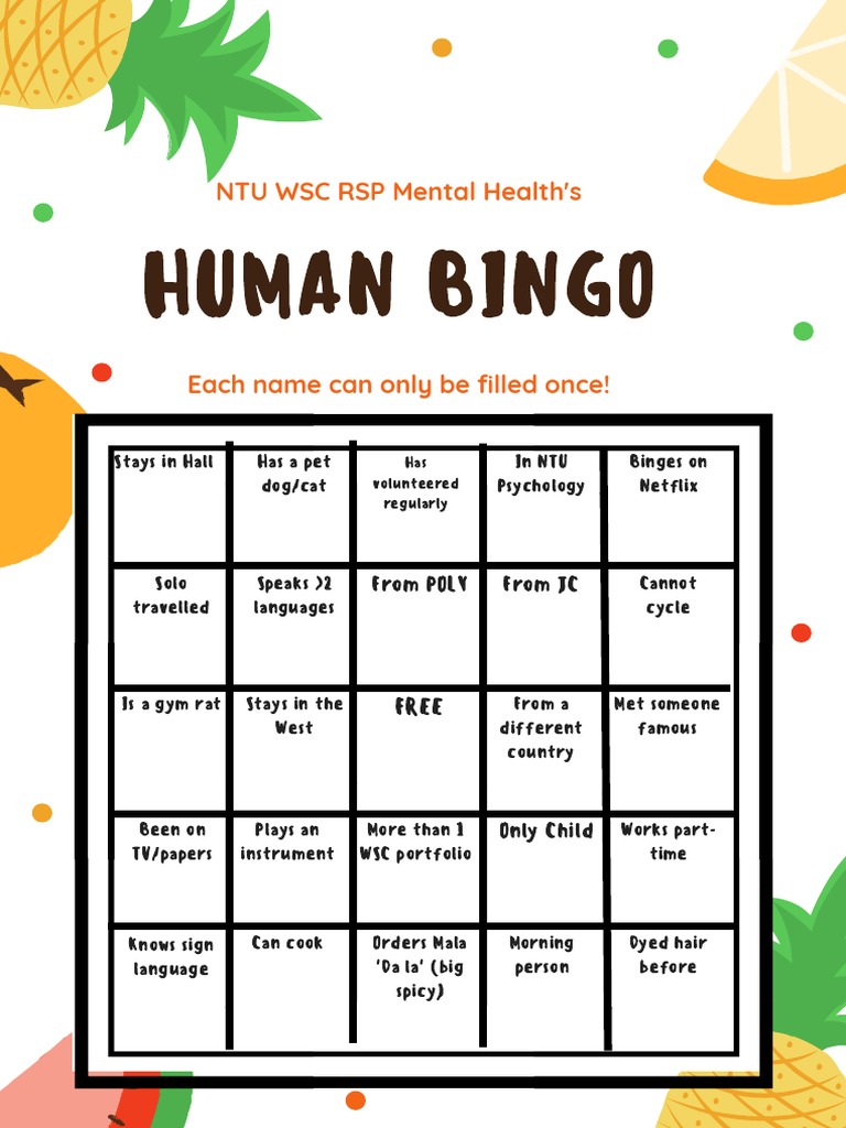 NTU Mental Health Human Bingo Game | PDF