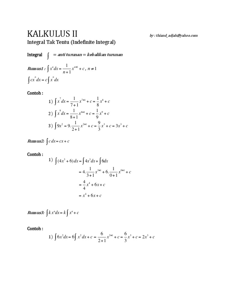 Kalkulus Ii: Integral Tak Tentu (Indefinite Integral) | PDF