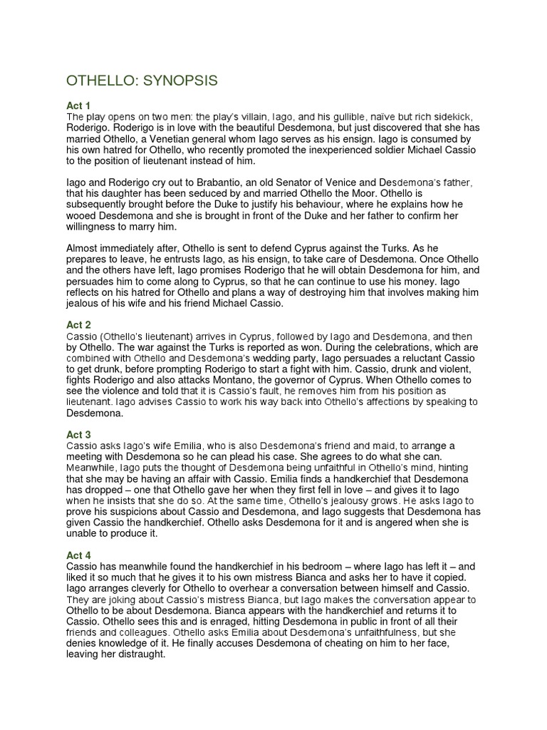 Othello Synopsis | PDF | Othello | Iago