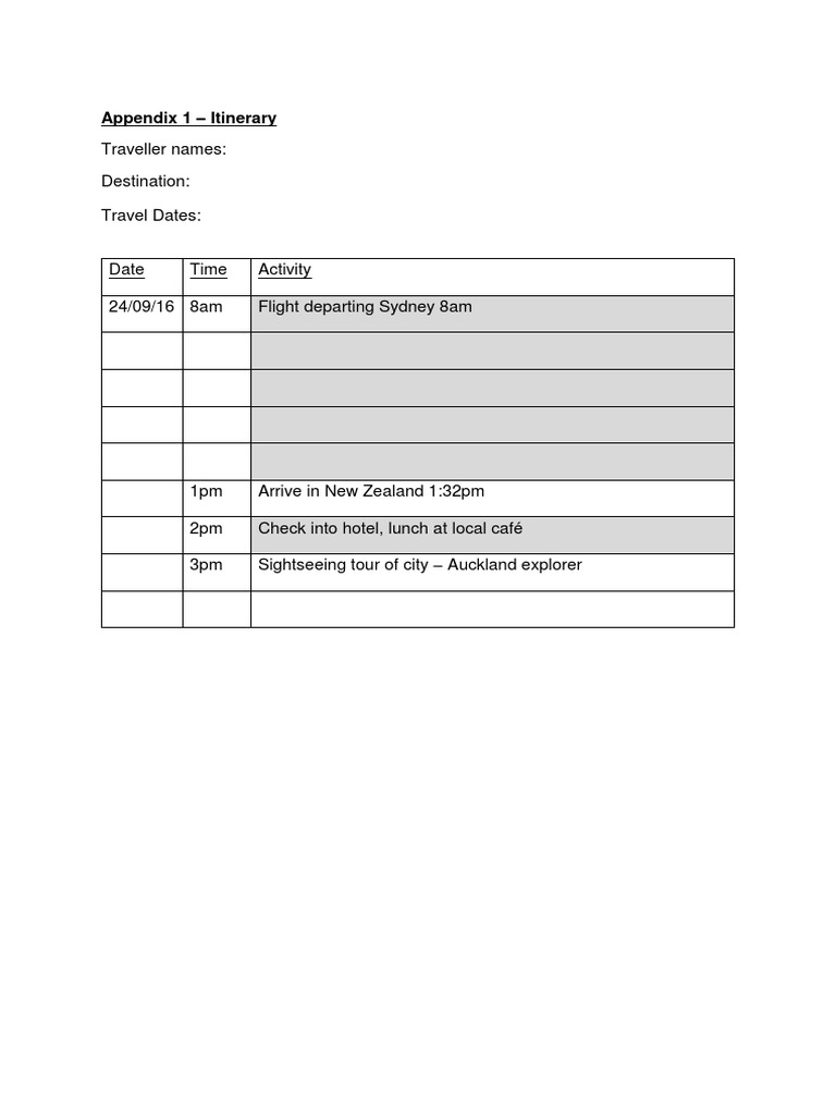 Travel Itinerary Appendix 1 | PDF