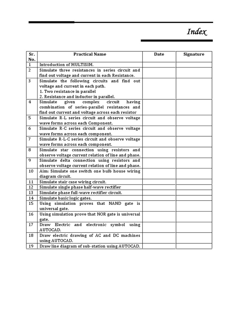 Index: Sr. No. Practical Name Date Signature | PDF