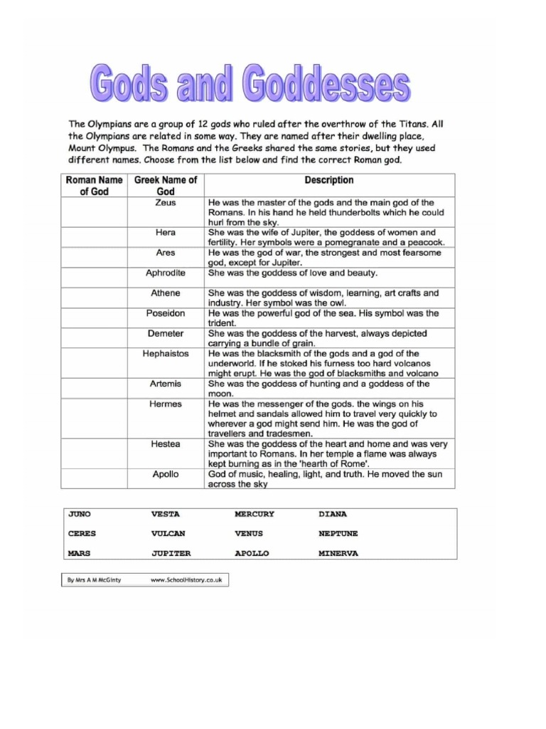 Greek Mythology Worksheet | PDF
