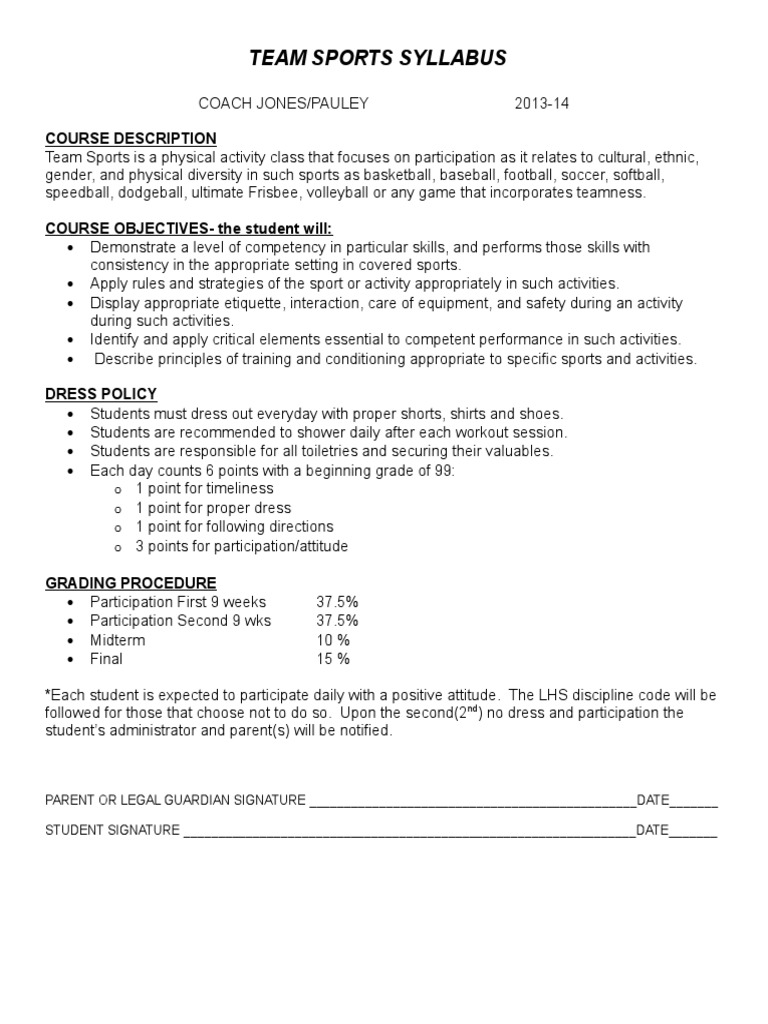 Team Sports Syllabus | PDF | Career & Growth | Business