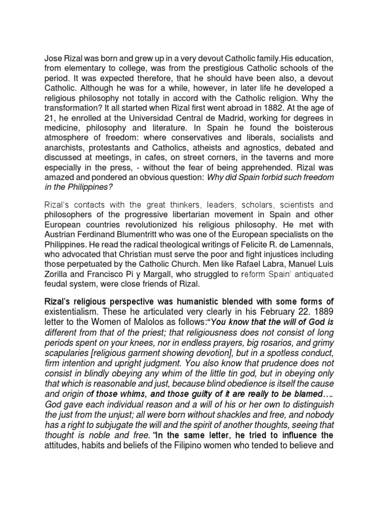 Jose Rizal Was Born and Grew Up in A Very Devout Catholic Family | PDF ...