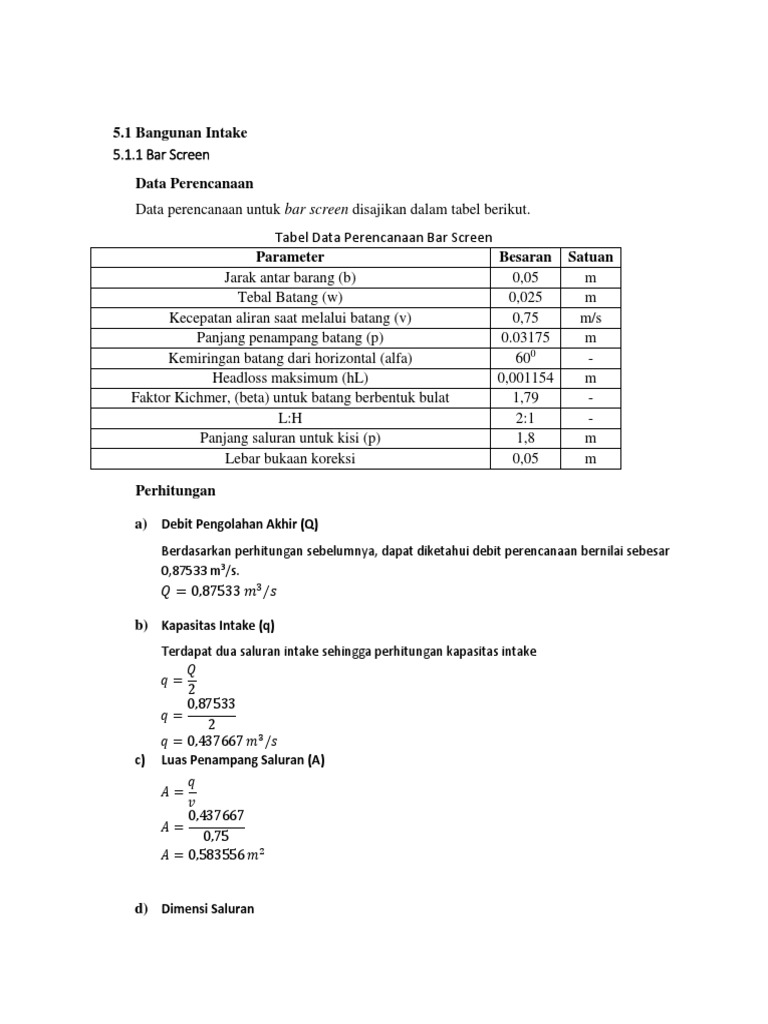 Perencanaan Bangunan Intake dan Saluran | PDF