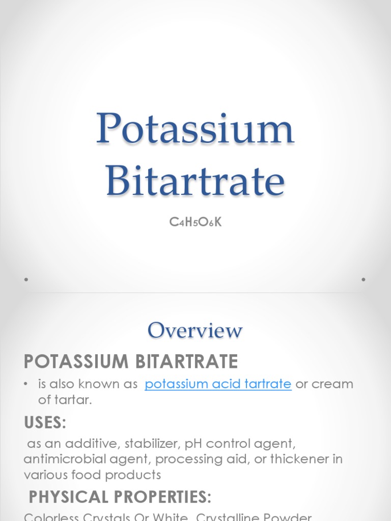 Potassium Bitartrate: Uses and Properties | PDF | Sulfur | Potassium
