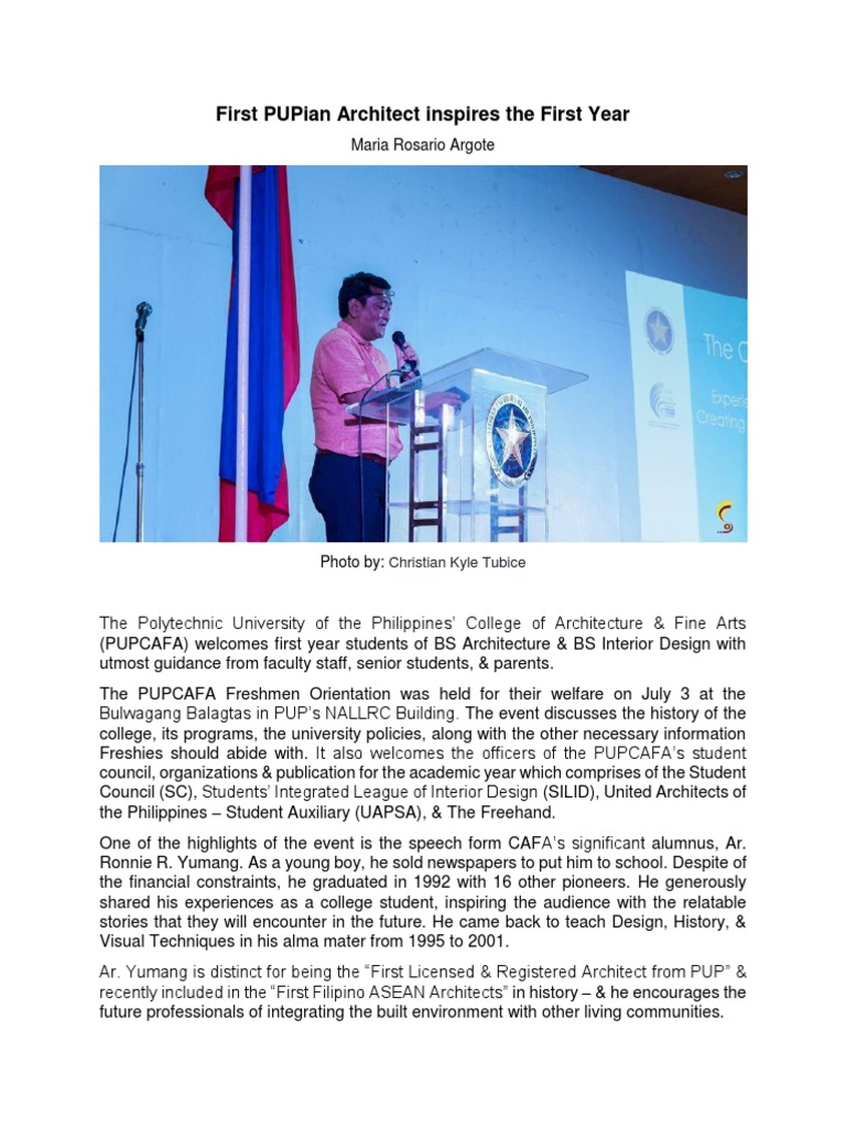 First Pupian Architect Inspires The First Year: Maria Rosario Argote | PDF