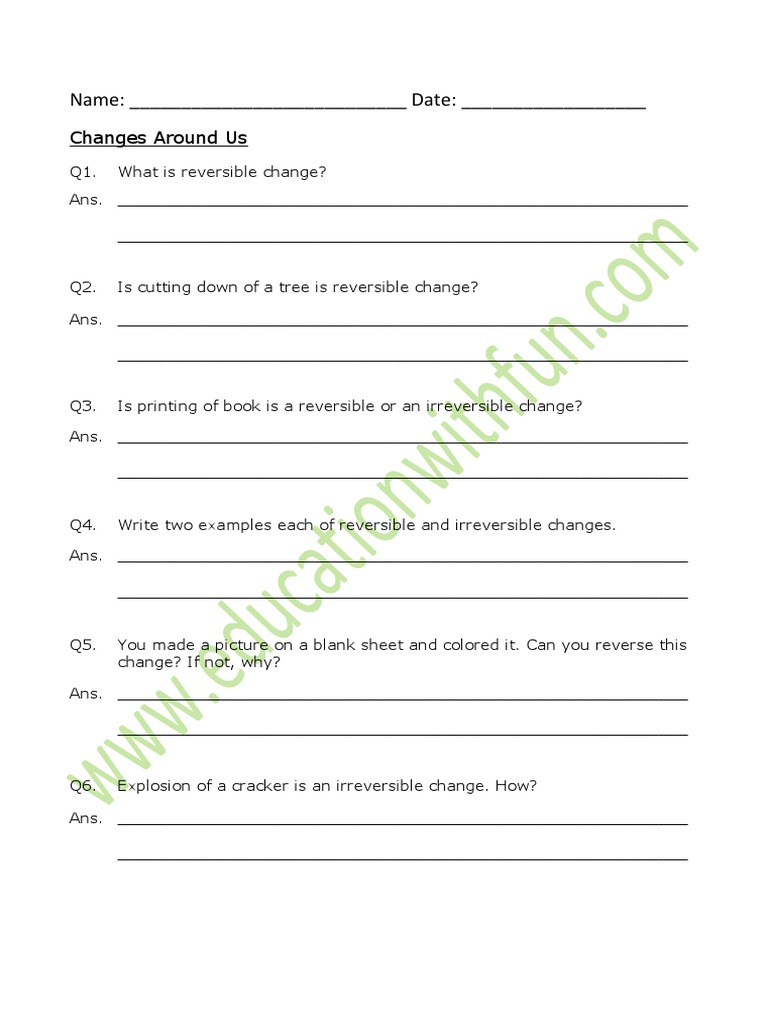 Changes Around Us Worksheet 2 | PDF