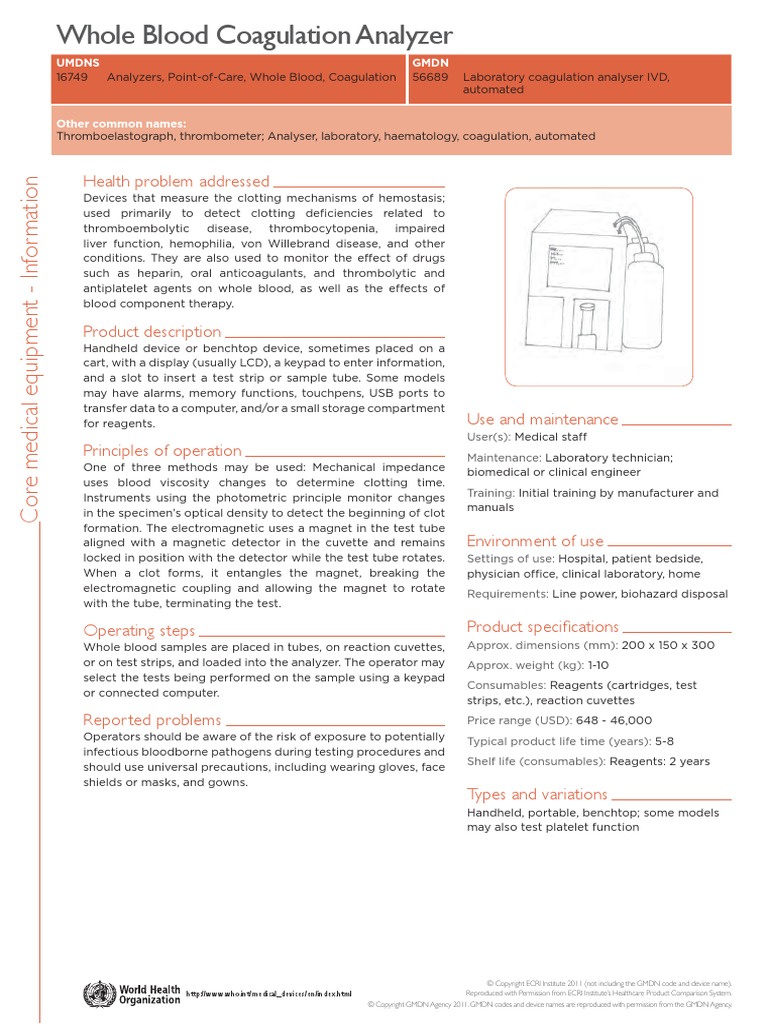 Whole Blood Coagulation Analyzer PDF | Download Free PDF | Coagulation | Medicine