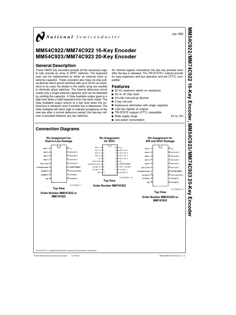 74C922 | PDF | Switch | Electronics