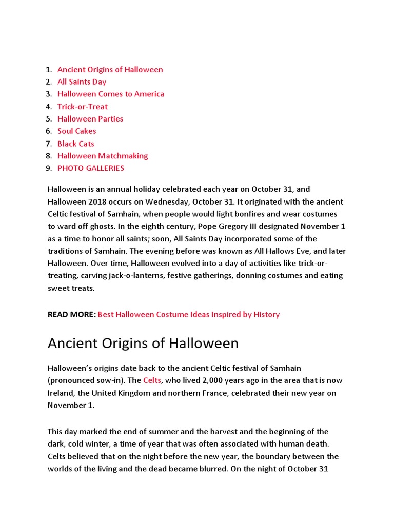 Ancient Origins of Halloween | PDF | Halloween | Trick Or Treating