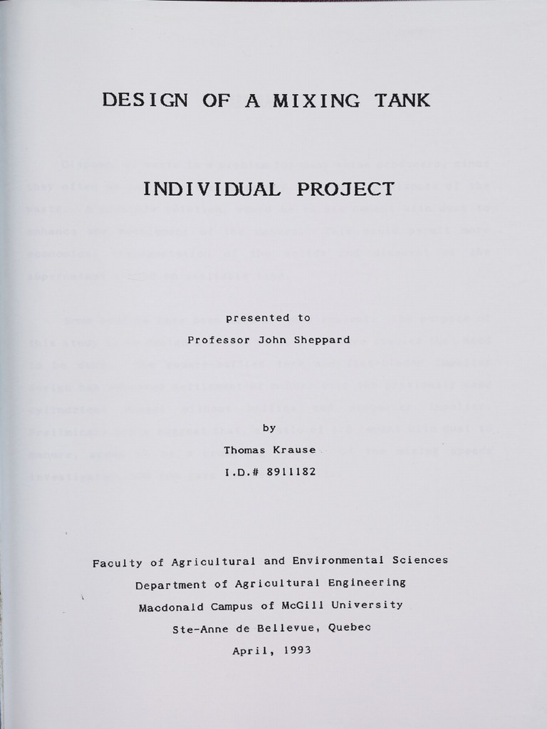 Design of A Mixing Tank Individual Project PDF | PDF | Nature