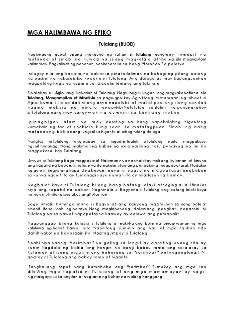 Mga Halimbawa NG Epiko | PDF