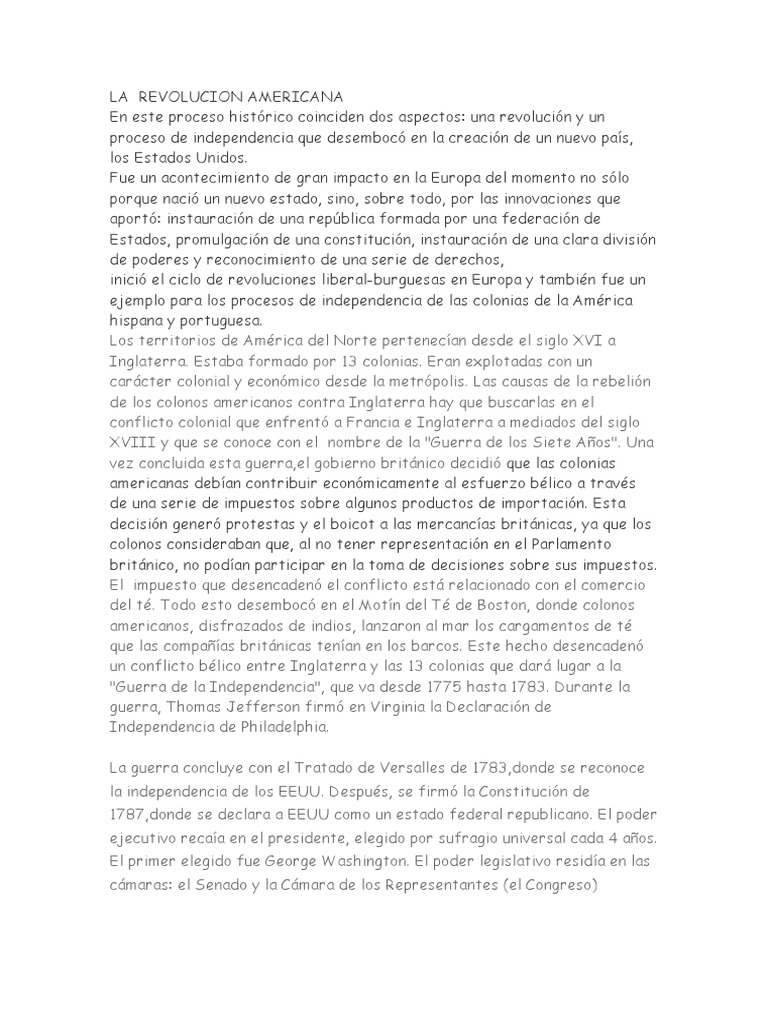 Resumen de la Revolución Americana | PDF | revolución Americana | Trece ...