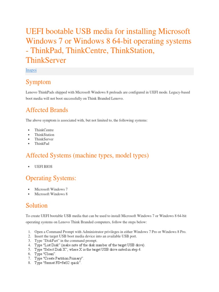 Uefi Bootable Usb Media For Installing Microsoft Windows 7 or Windows 8 ...