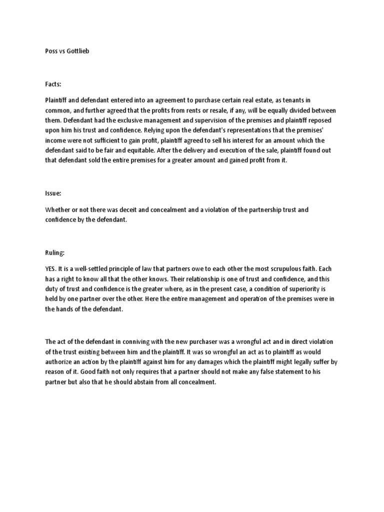 Poss vs Gottlieb: Trust Violation Case | PDF