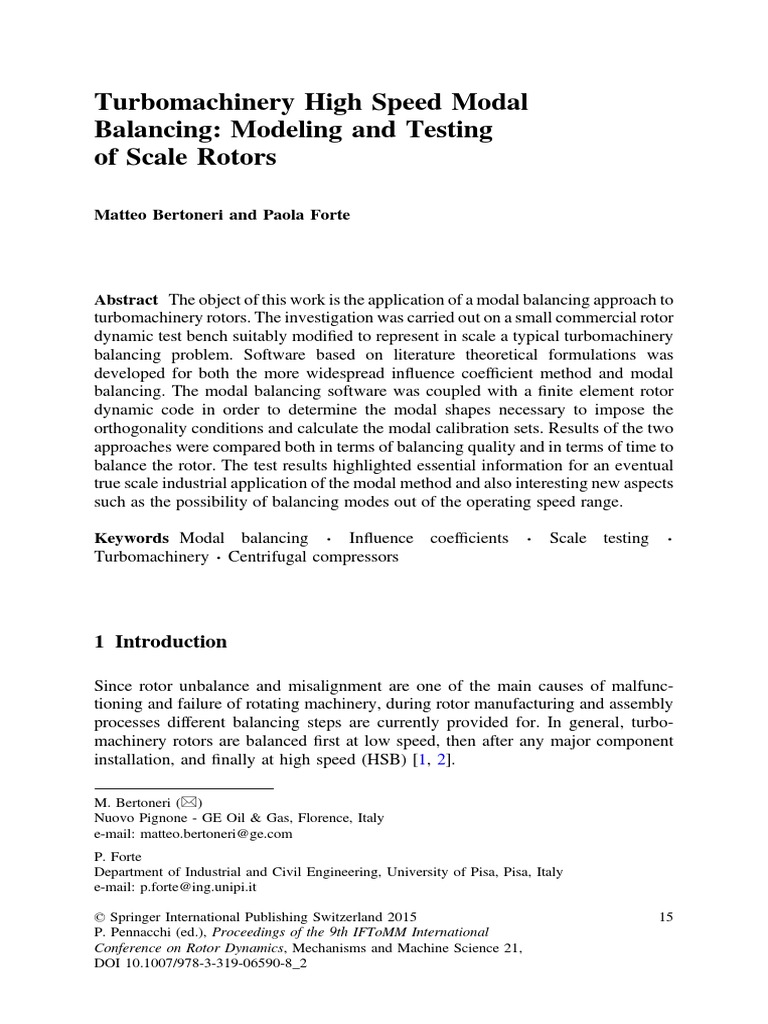Turbomachinery High Speed Modal Balancing: Modeling and Testing of ...