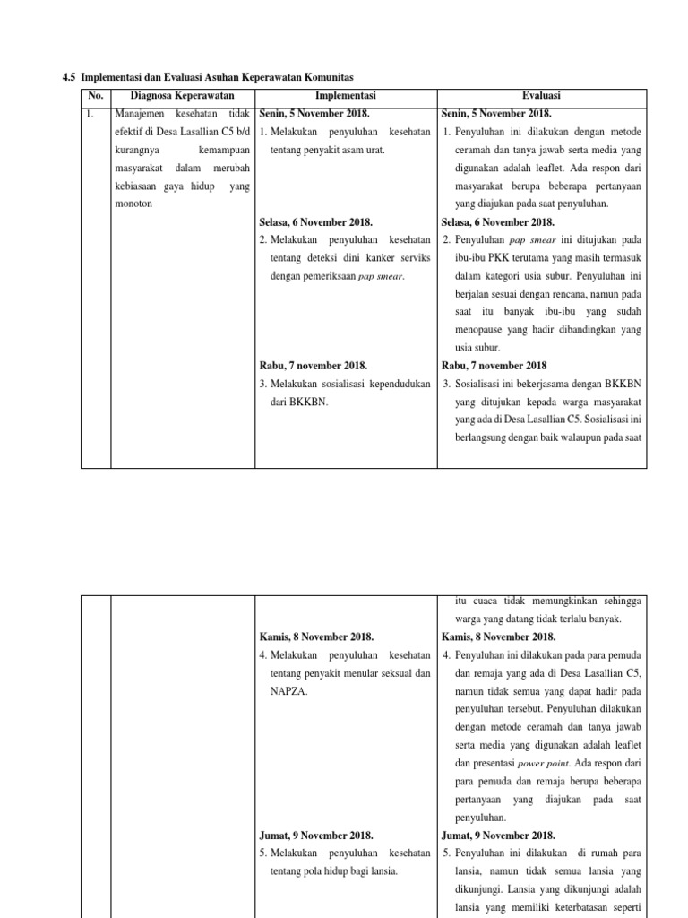 Implementasi Dan Evaluasi Asuhan Keperawatan Komunitas | PDF