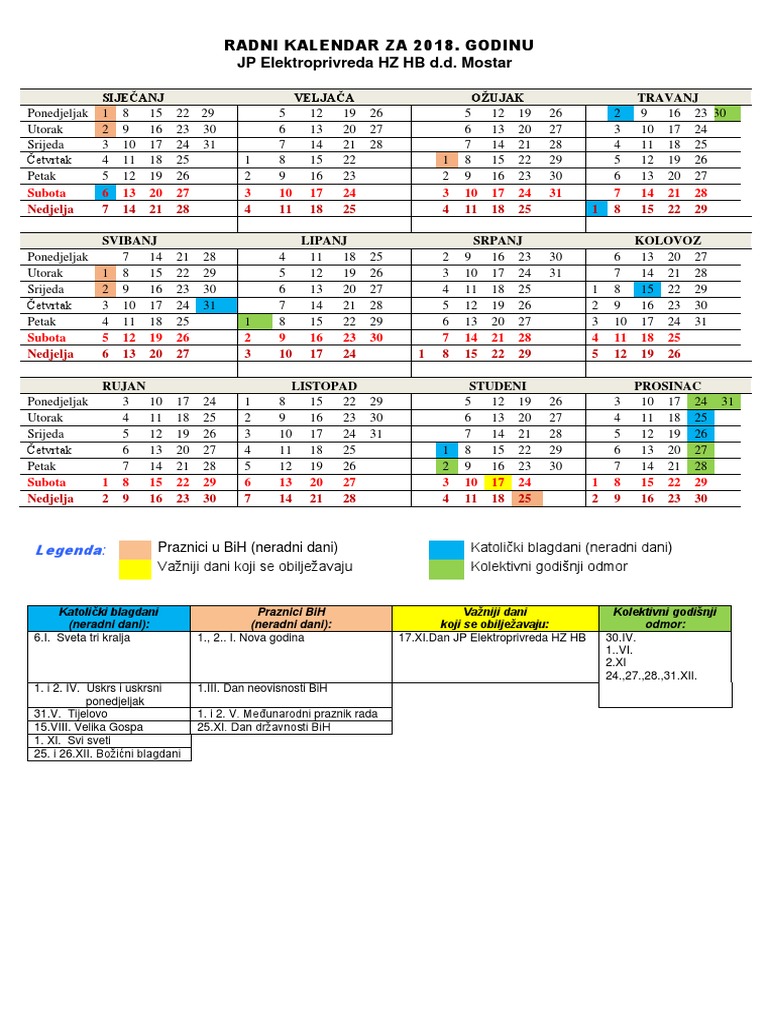 Kalendar 2018 | PDF