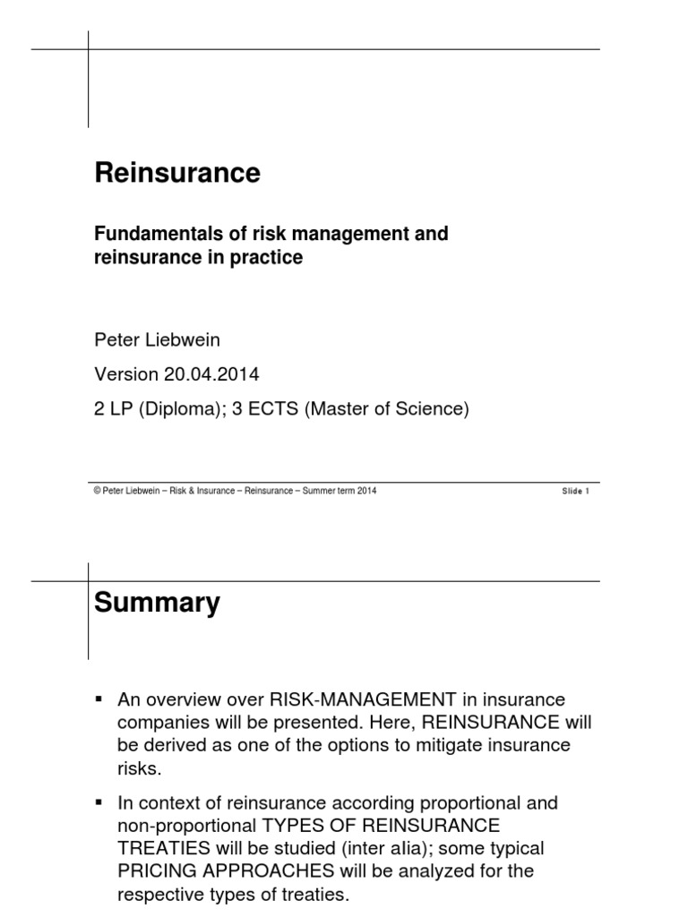 An Introduction To Reinsurance | PDF | Reinsurance | Insurance