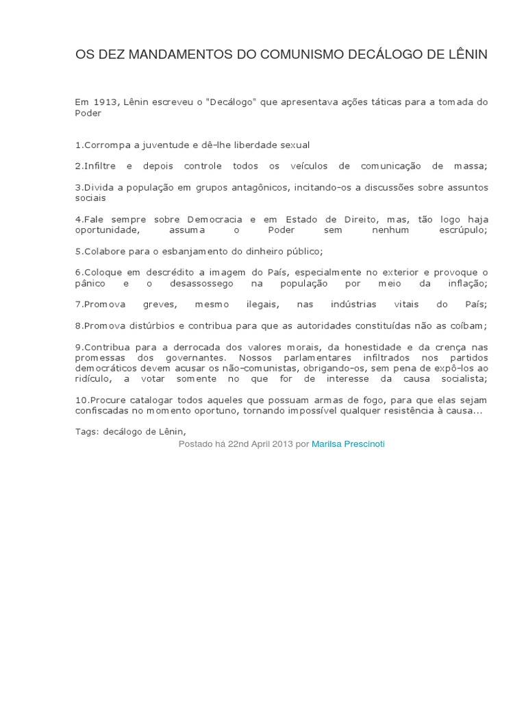 Dez Mandamentos do Comunismo de Lênin | PDF
