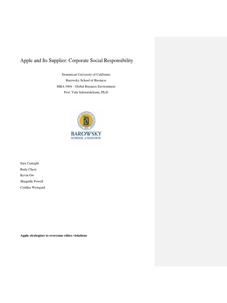 Apple and Its Supplier: Corporate Social Responsibility | PDF ...