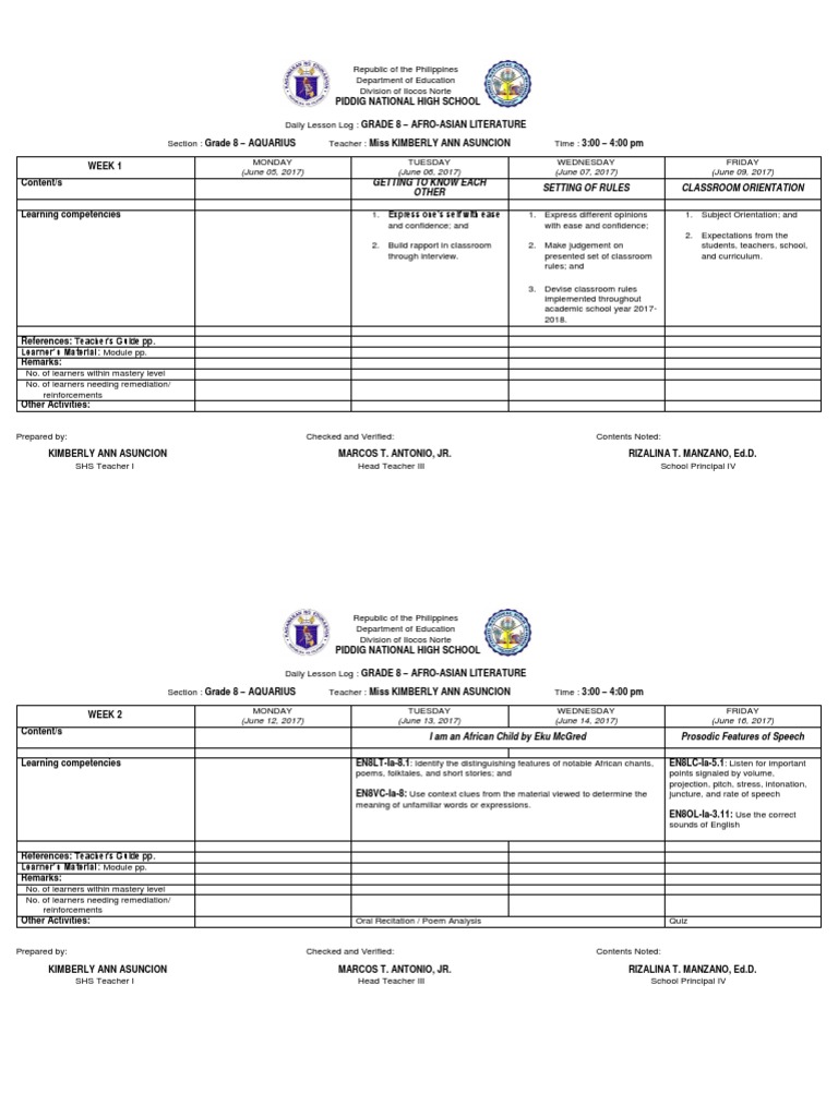 DLL - Grade 8 | Teachers | Reading (Process)