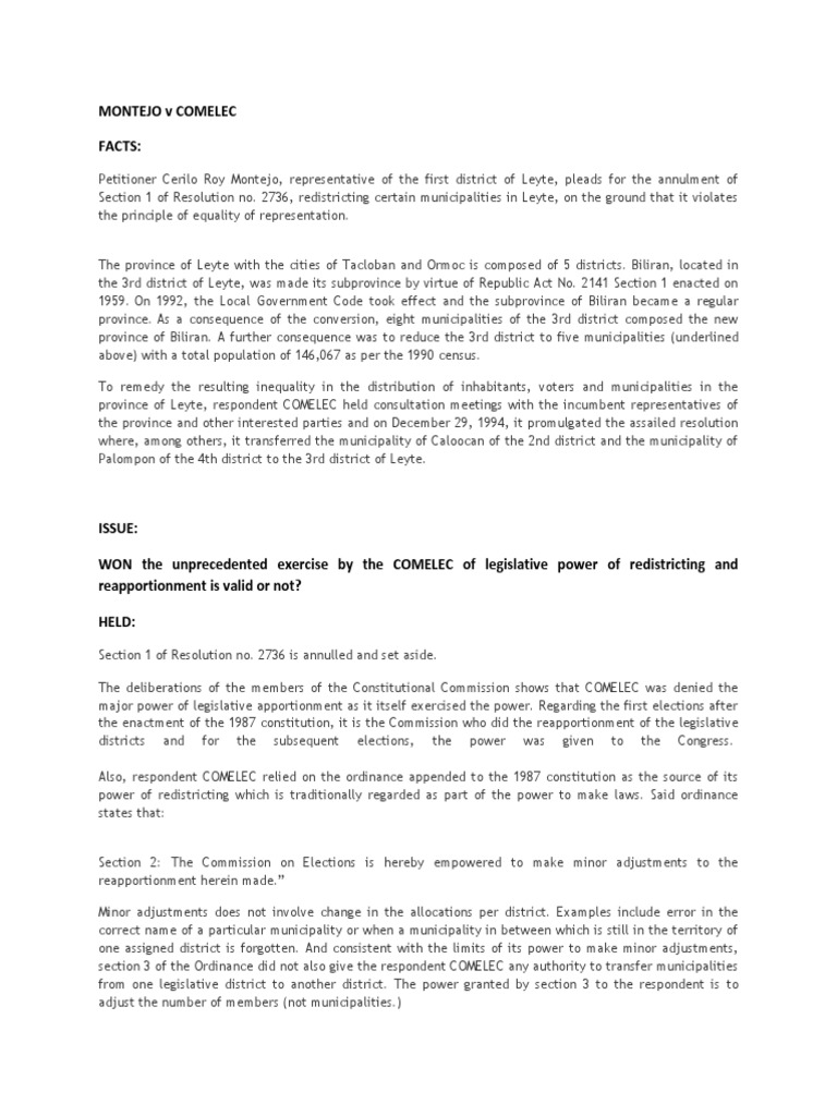 Montejo V Comelec | PDF | Apportionment (Politics) | Public Sphere