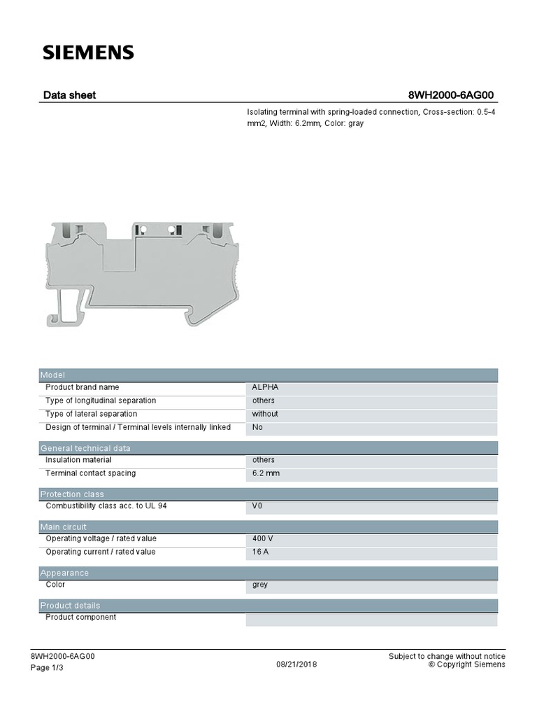 Datasheet Borne Siemens | PDF | Insulator (Electricity) | Electrical ...