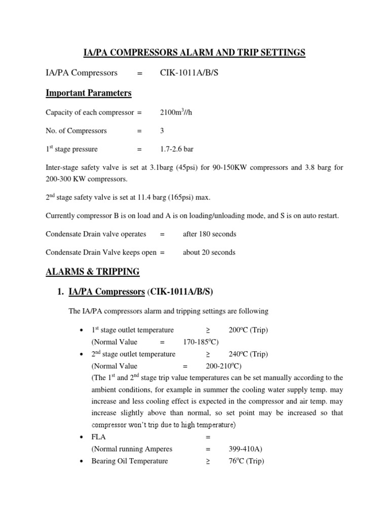 Ia-Pa Compressors Alarm & Trips | PDF | Technology & Engineering