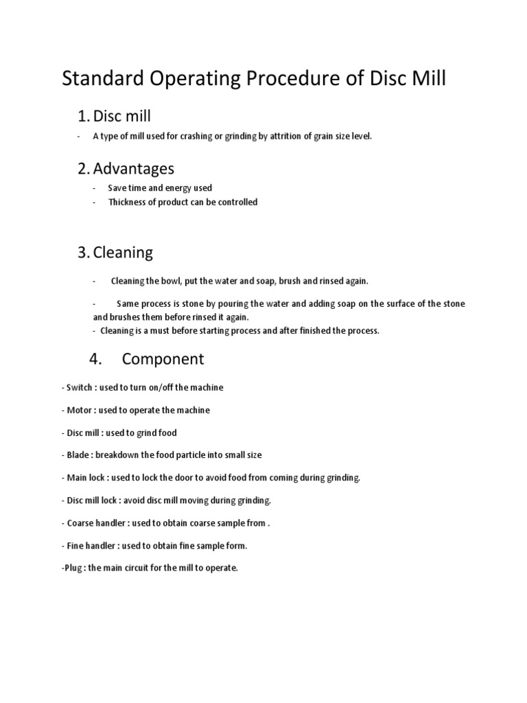 SOP of Disc Mill | PDF