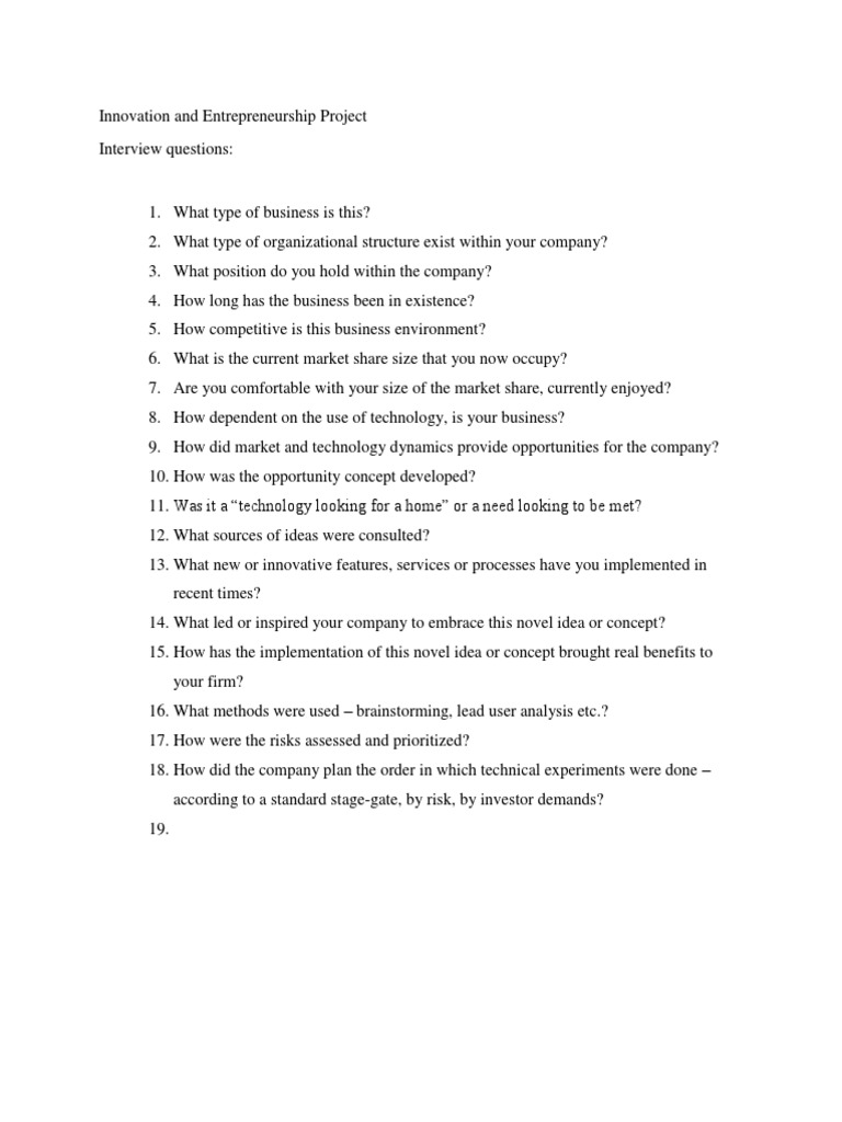 Innovation and Entrepreneurship Interview Questions | PDF