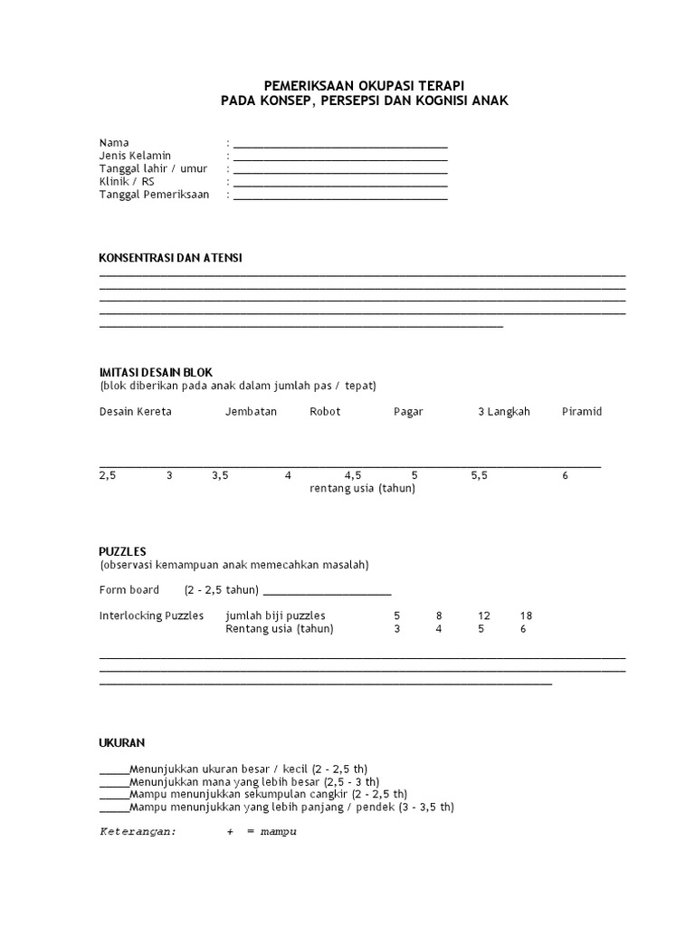 Pemeriksaan Terapi Okupasi Anak | PDF