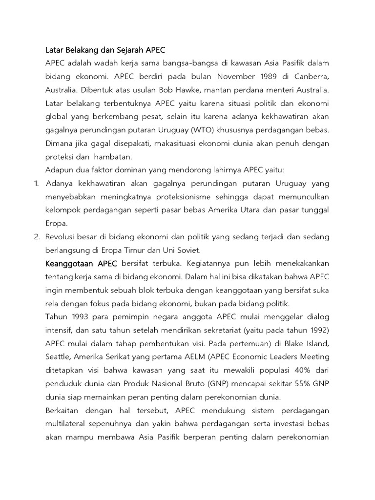 Latar Belakang Dan Sejarah APEC | PDF
