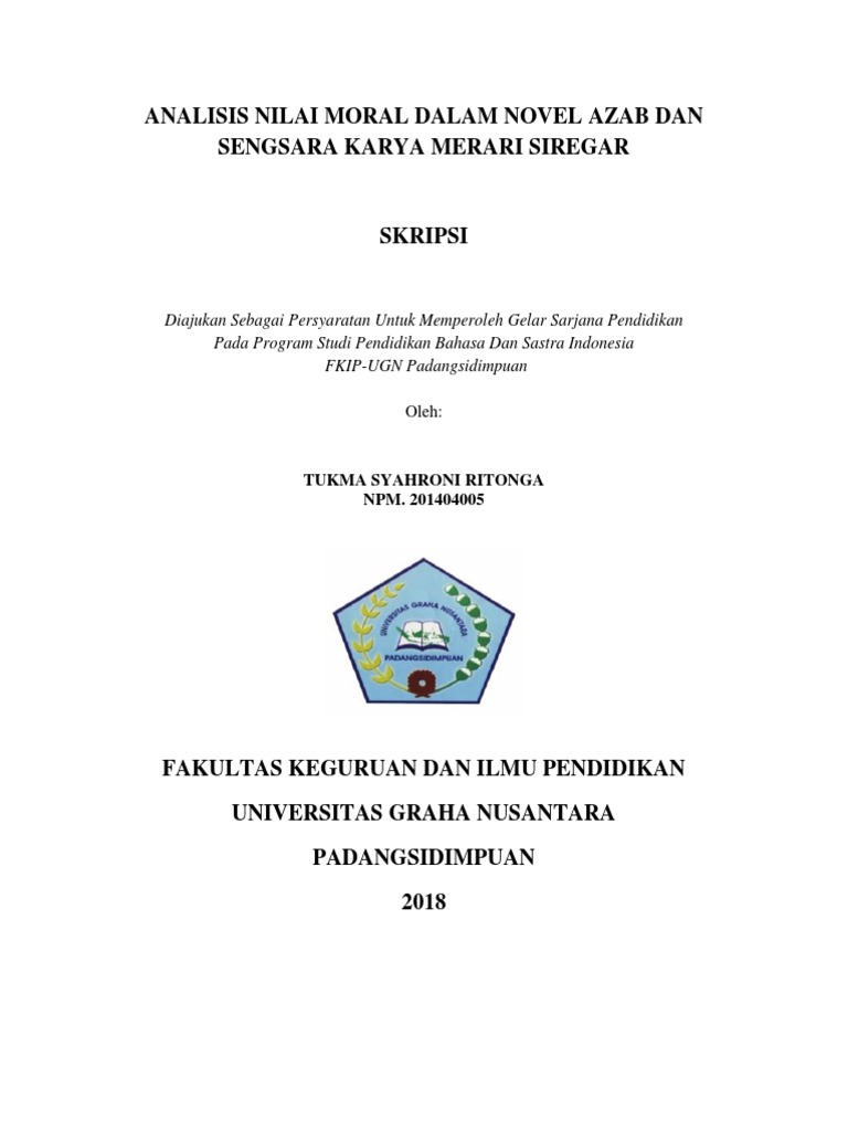 Analisis Nilai Moral Dalam Novel Azab Dan Sengsara Karya Merari Siregar ...