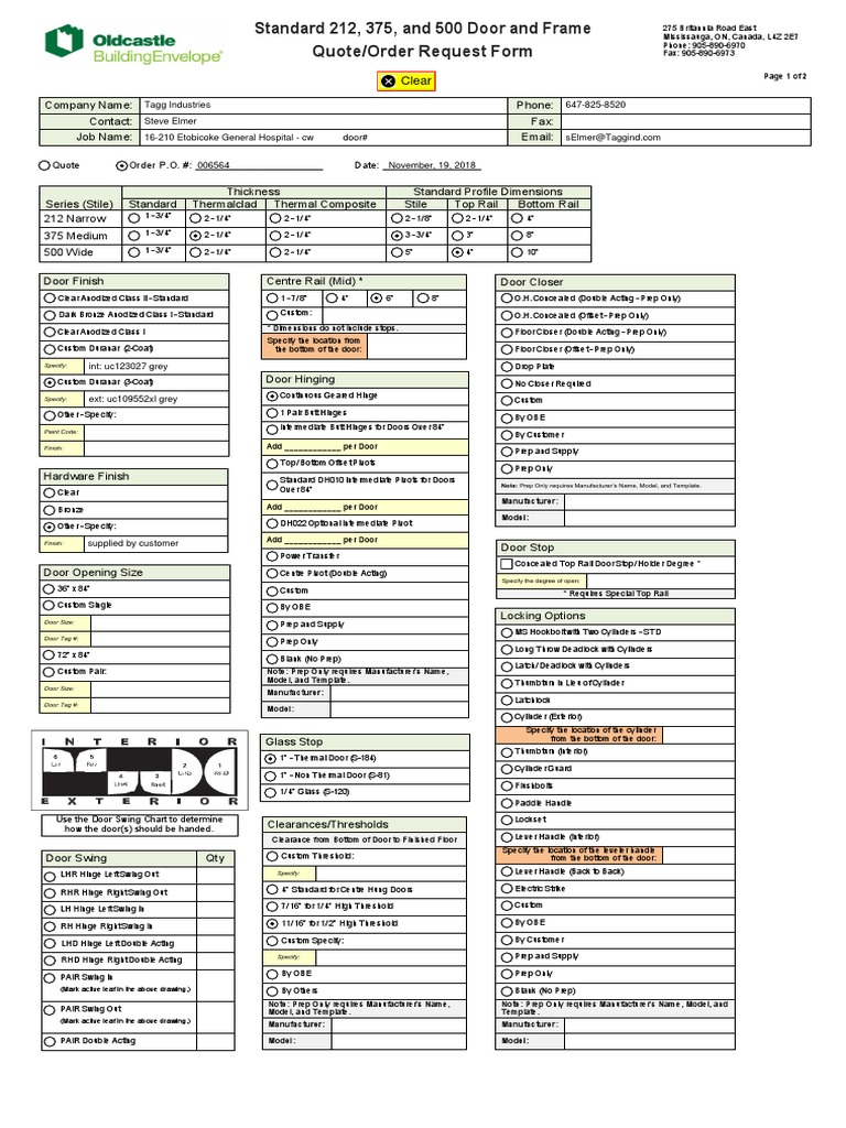 OBE Order Form Template | PDF | Door | Components