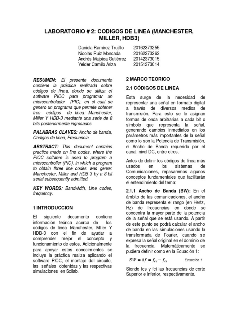 Códigos de Línea: Manchester, Miller, HDB3 | PDF | Poco | Áreas de informática