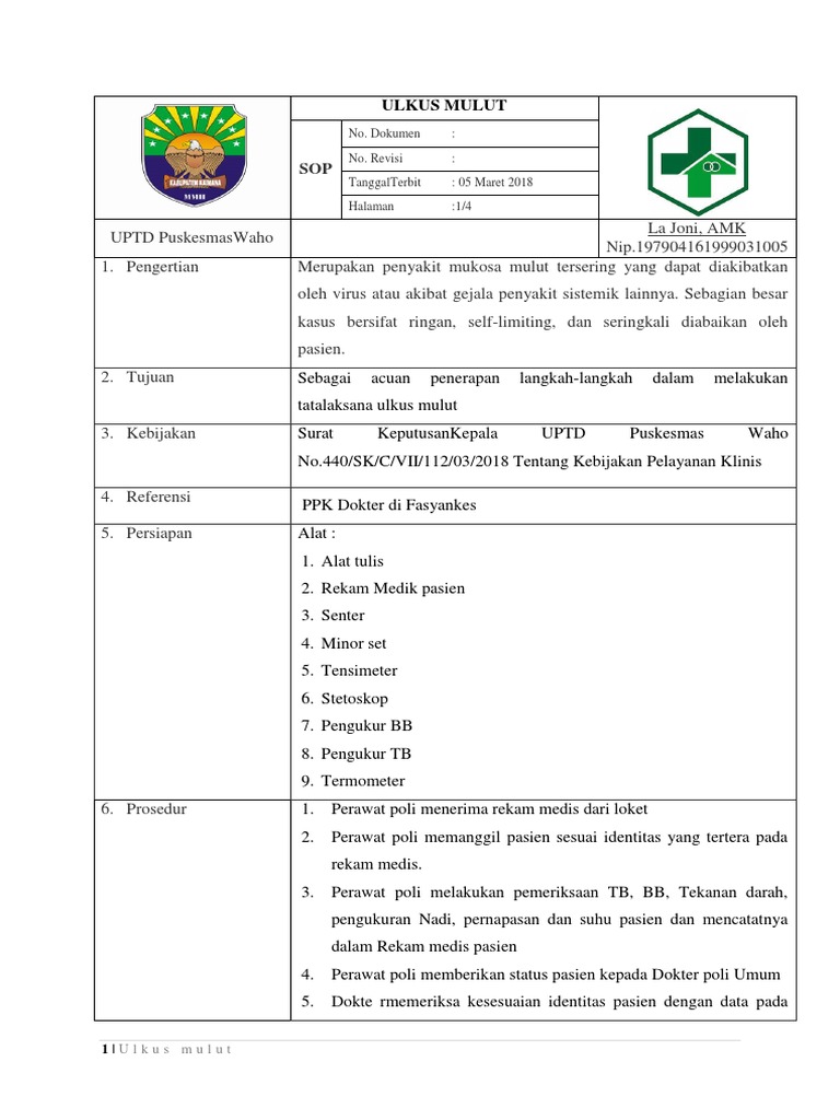 SOP Ulkus Mulut | PDF