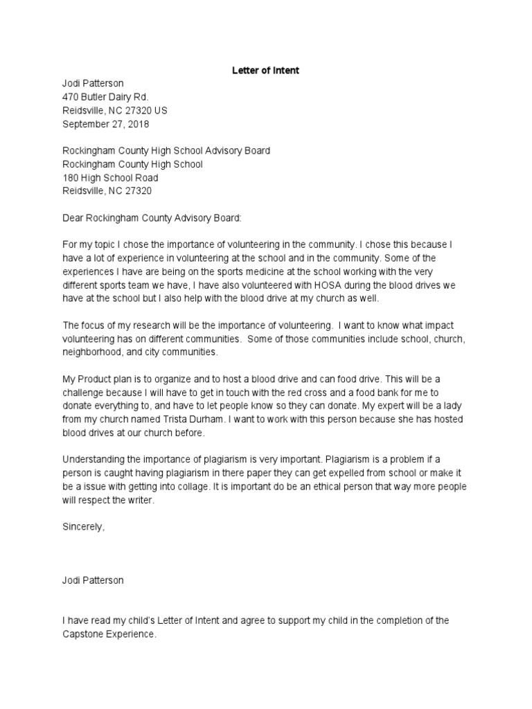 Copy of Letter of Intent | PDF
