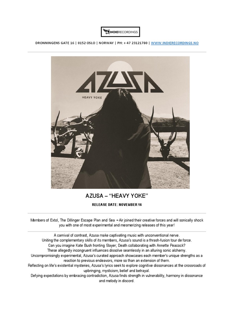 Azusa "Heavy Yoke" Album Release Info | PDF