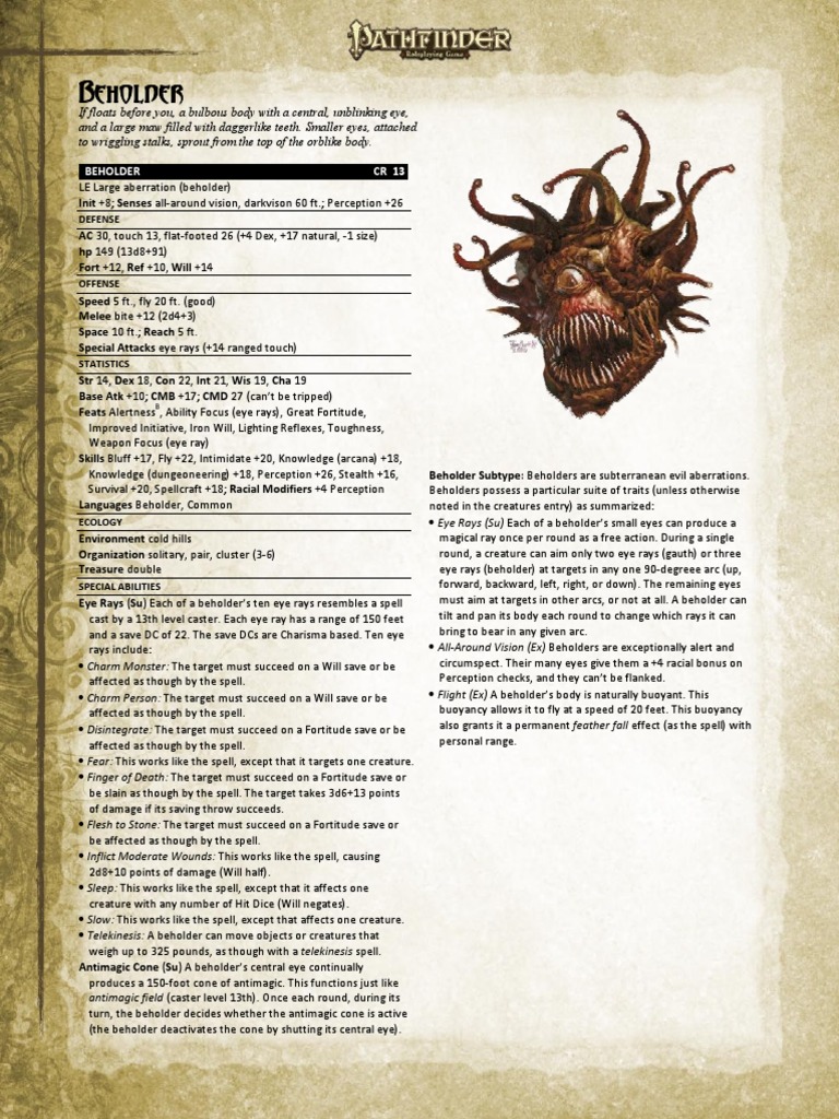 3.5 To Pathfinder Conversion - Beholder | Eye | Gary Gygax Games