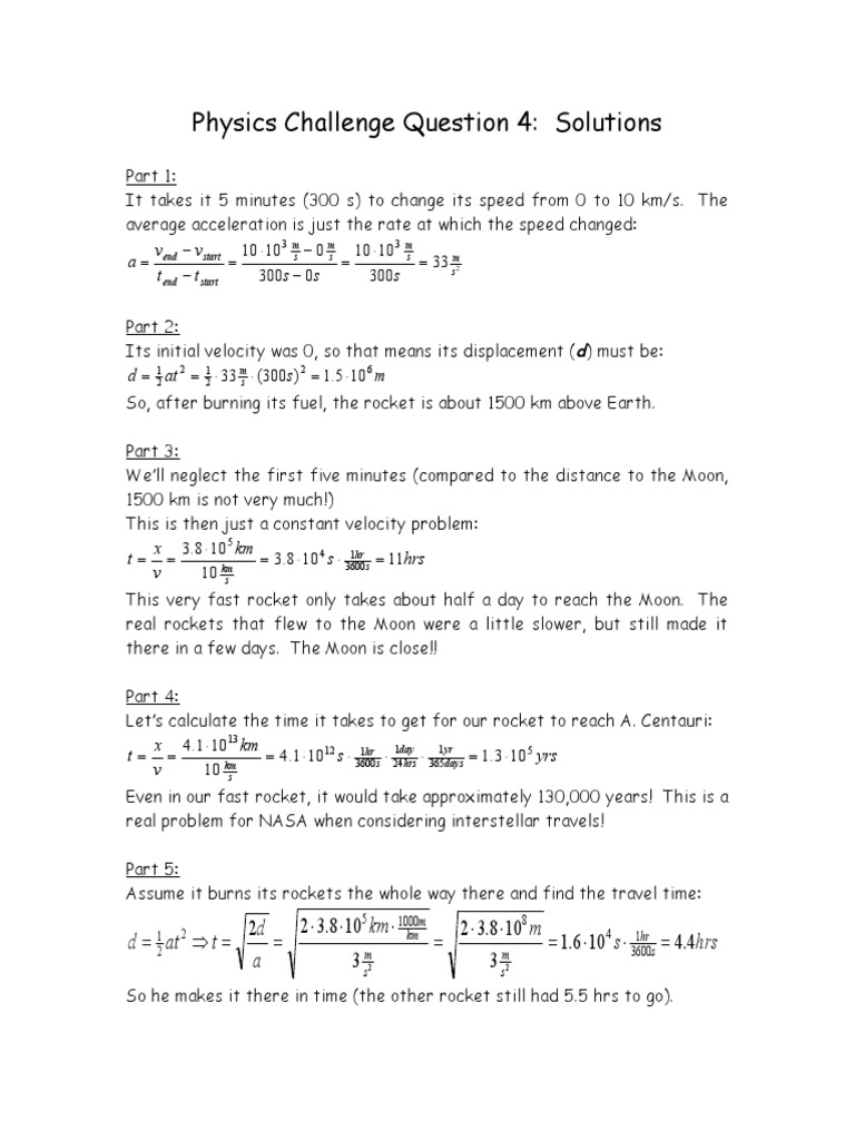 Physics Challenge Question 4: Solutions: S S S T T V V A | PDF ...